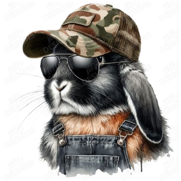 Cool Rabbit in Camo Cap and Shades with Realistic Fur Texture | Jiffy ...