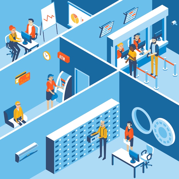 Vibrant Isometric Office Scene with Diverse Employees at Work | Jiffy ...