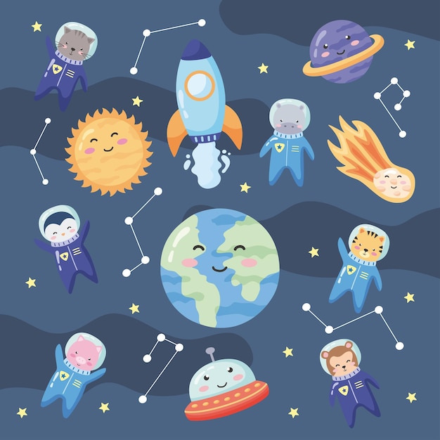 Colorful Space-Themed Clipart Collection with Cute Astronauts and ...