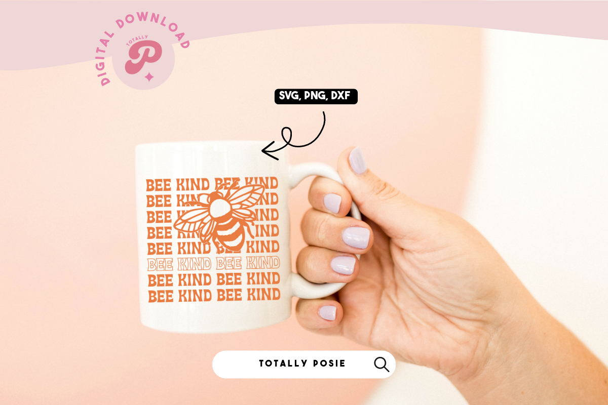 'Bee Kind' Repeated Text with Stylized Bee Illustration in Bold Orange ...