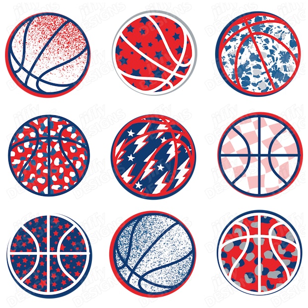 Basketball Motif Collection Featuring Vibrant Patterns and Stylized ...