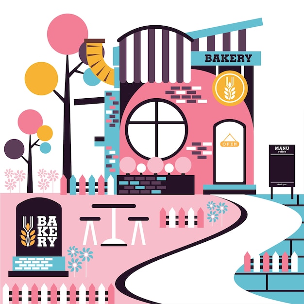 Vibrant Bakery Scene with Geometric Patterns and Bold Colors | Jiffy ...
