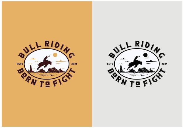 Rugged Bull Riding Logo with Dramatic Mountain Silhouette | Jiffy Designs
