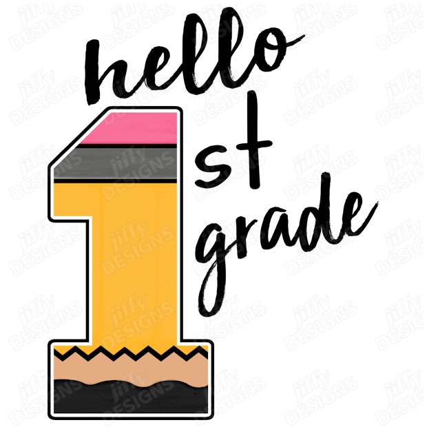 'Hello 1st Grade' Playful Typography with Colorful Pencil-Shaped Number ...