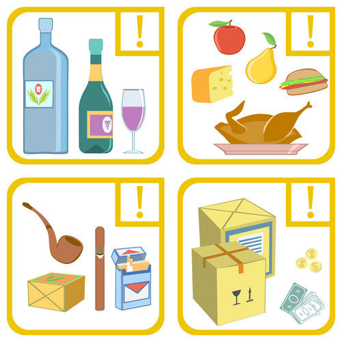 Customs Restriction Icon Set. Examples Of Restricted Goods For ...