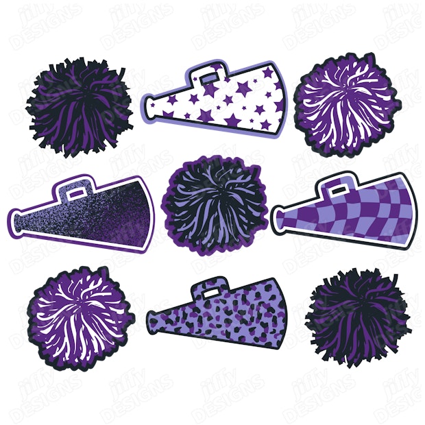 Purple Pep Rally Vibrant Assortment of Cheerleading Pom-Poms and ...