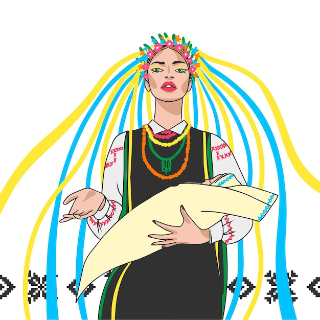 Vibrant Indigenous Woman Holding Scroll in Radiant Artwork | Jiffy Designs