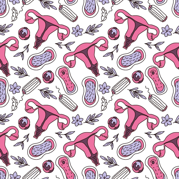 Seamless pattern with hand drawn doodle female reproductive organs ...