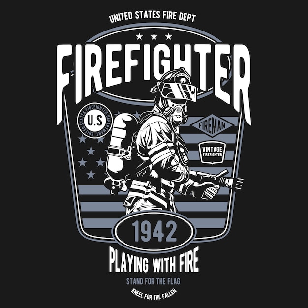 Heroic Firefighter Battling Flames in Vintage Patriotic Illustration ...