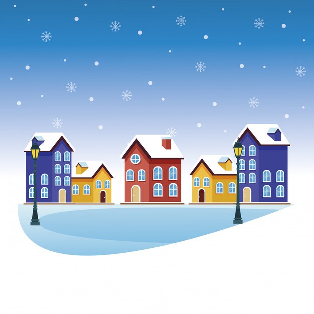 Charming Winter Townscape with Snowy Rooftops and Twinkling Lights ...