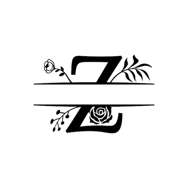 Elegant Split Monogram with Floral Accents and Number 7 | Jiffy Designs