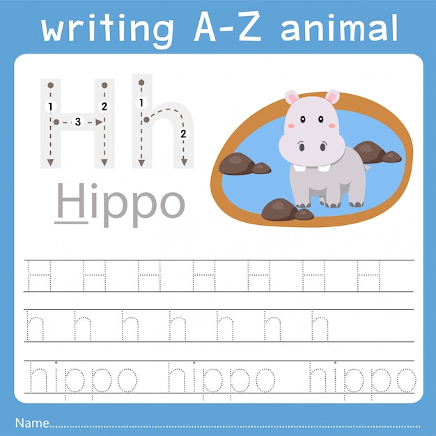 Adorable Hippo Illustration for Alphabet Writing Practice | Jiffy Designs