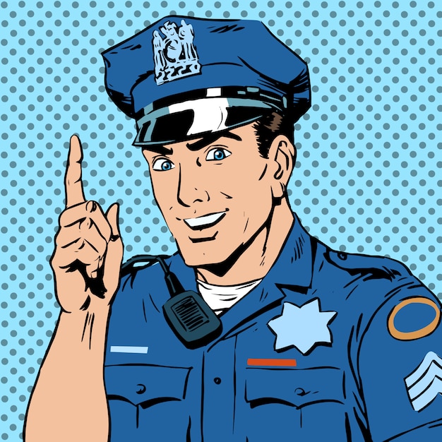 Friendly Neighborhood Police Officer Pointing Finger in Uniform | Jiffy ...
