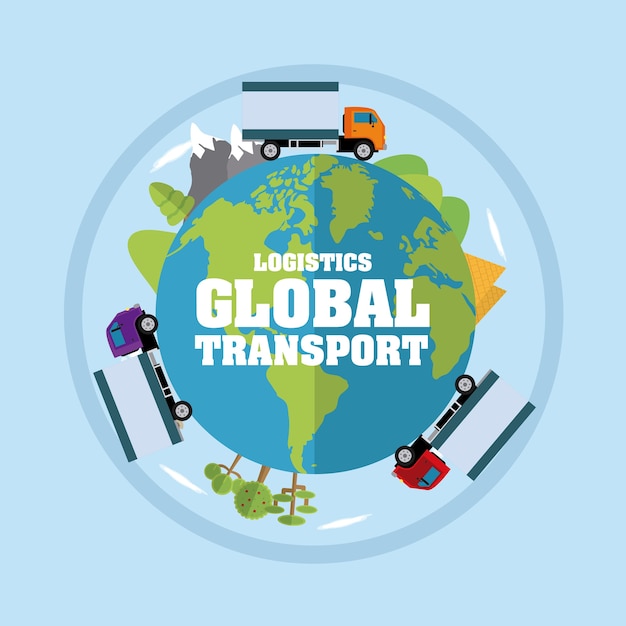 Global Transport Logistics Illustration with Vehicles on Earth Globe ...
