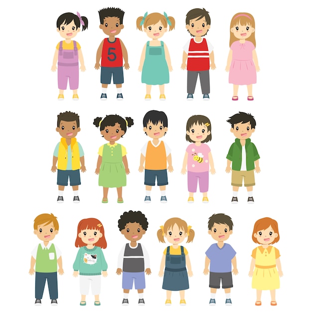 Diverse Group of Stylized Children in Colorful Outfits | Jiffy Designs