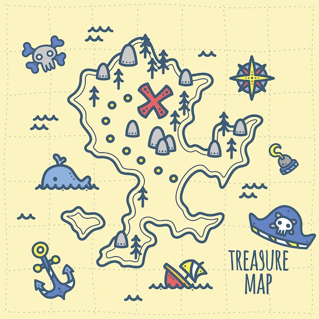 Whimsical Treasure Map with Nautical Symbols and Landmarks | Jiffy Designs
