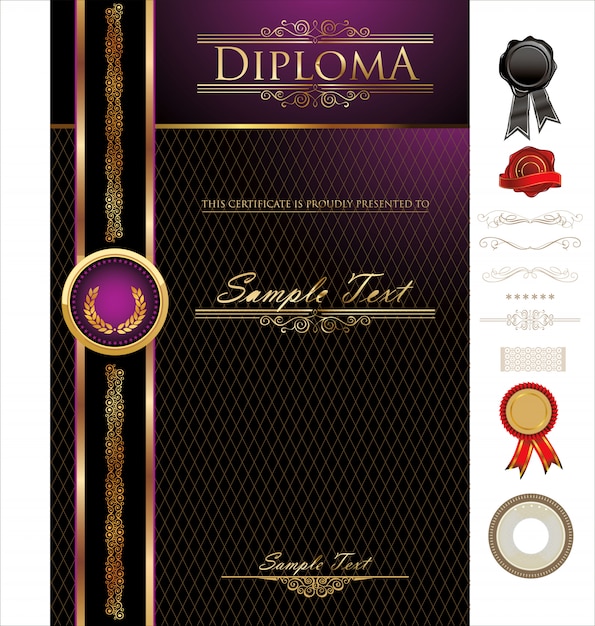 Elegant Diploma Design with Golden Embellishments and Seals | Jiffy Designs