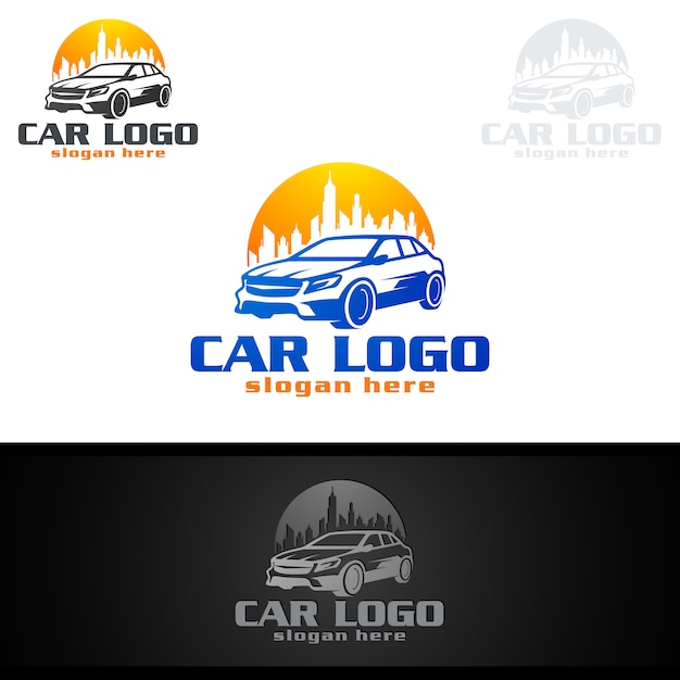 Sleek and Stylish Car Logo with Cityscape Backdrop | Jiffy Designs