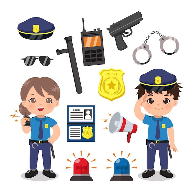 Playful Police Patrol: Cartoon Cops and Iconic Gear | Jiffy Designs
