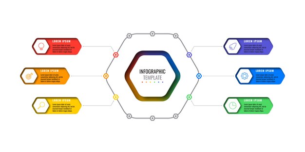 Vibrant Hexagonal Infographic Layout with Colorful Callout Boxes ...