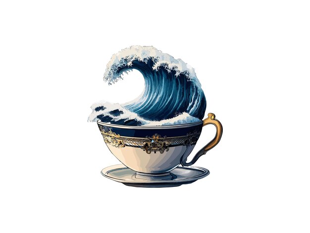 Majestic Wave Erupting from Ornate Teacup | Jiffy Designs
