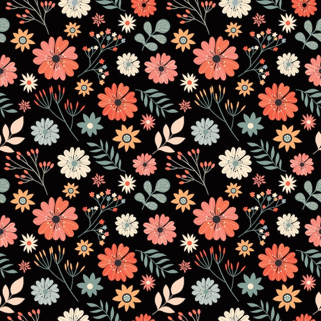 Vibrant Coral Floral Pattern on Black Background | Jiffy Designs