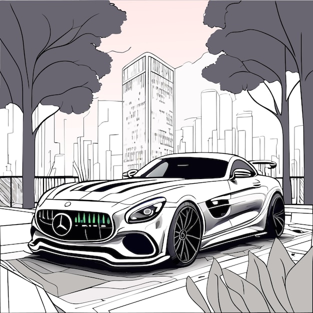 Sleek Mercedes-Benz AMG GT Coupe in Cityscape | Jiffy Designs