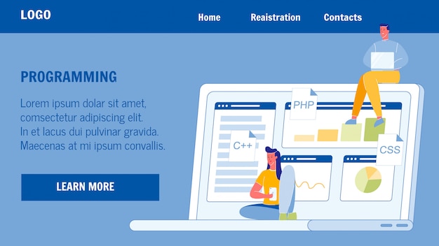 Programming Concept Illustration with Coders on Computer Screen | Jiffy Designs