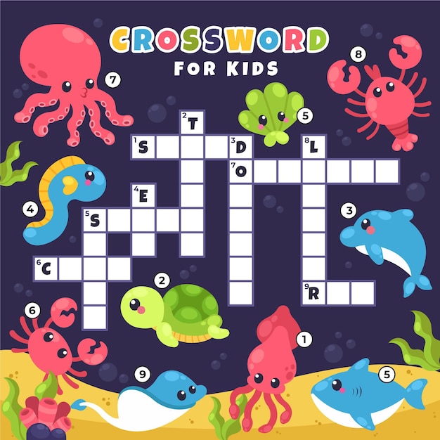 Playful Crossword Puzzle with Vibrant Sea Creatures | Jiffy Designs