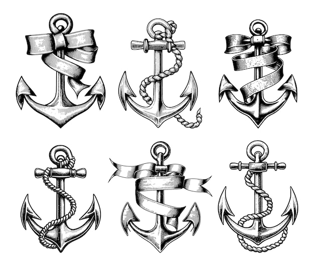 Vintage Anchor Collection with Ribbon Emblems and Nautical Designs ...