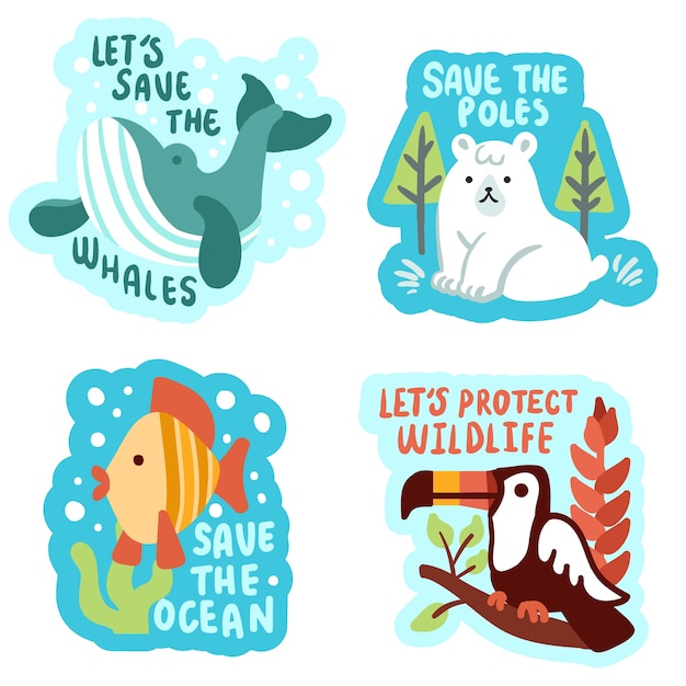 Vibrant Wildlife Conservation Sticker Collection with Inspiring Slogans ...