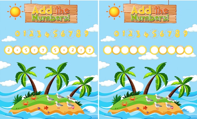 Tropical Island Beach Scene with Counting Numbers | Jiffy Designs