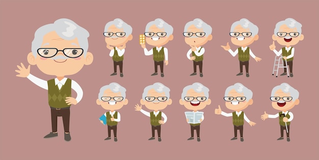 Diverse Collection of Illustrated Elderly Gentleman Characters | Jiffy ...
