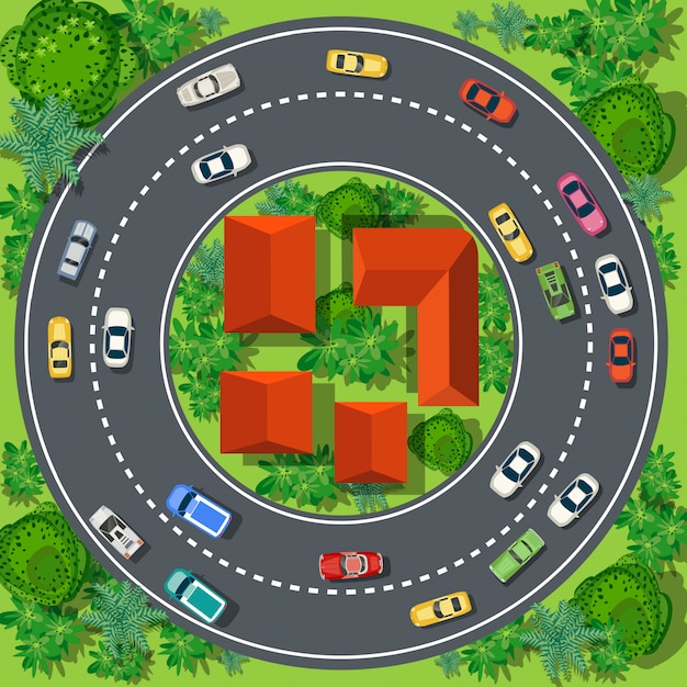 Vibrant Circular Road Layout with Colorful Cars | Jiffy Designs