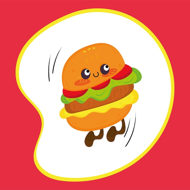 Adorable Cartoon Burger Dancing on Red Background | Jiffy Designs