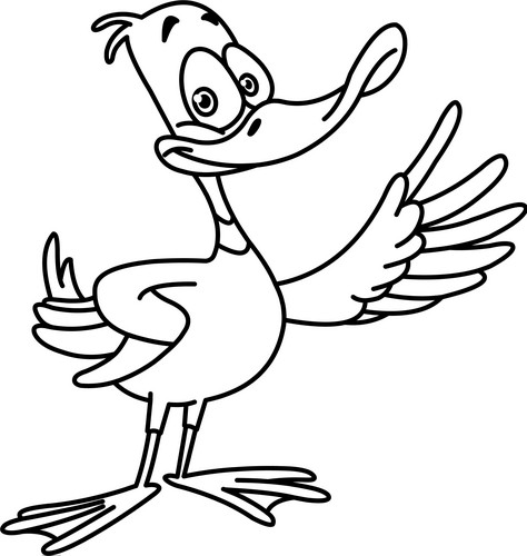 Outlined Cartoon Duck Presenting With His Wing. Vector Line Art ...