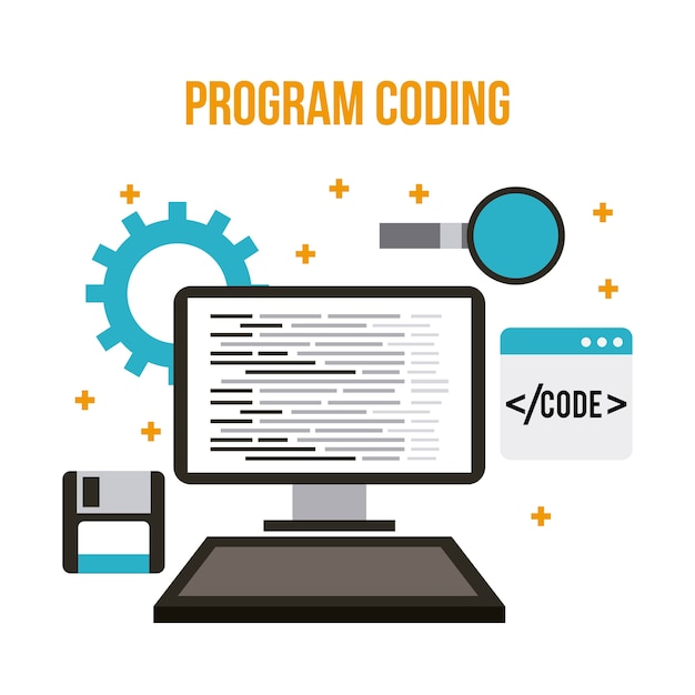 Vibrant Coding Illustration with Computer and Programming Elements ...