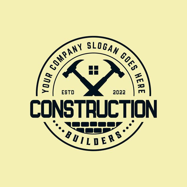 Vintage Construction Company Logo with Crossed Tools and House | Jiffy ...