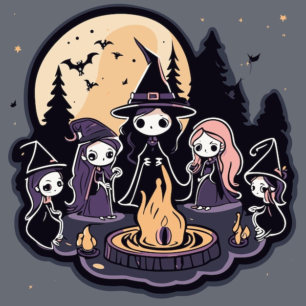 Enchanting Halloween Gathering of Whimsical Witch Companions | Jiffy ...