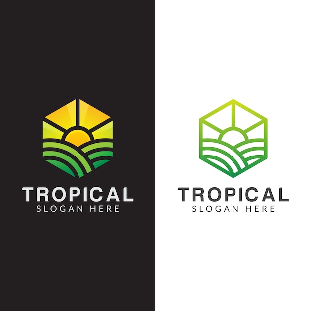 Vibrant Tropical Landscape Logos with Sunrise Motifs | Jiffy Designs