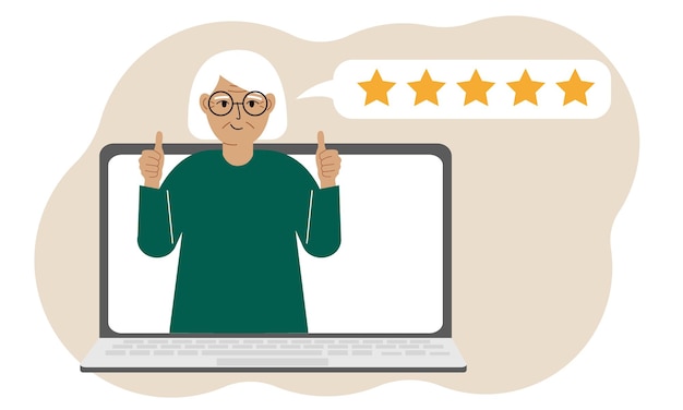 Delighted Customer Giving Positive Five-Star Review on Laptop | Jiffy ...