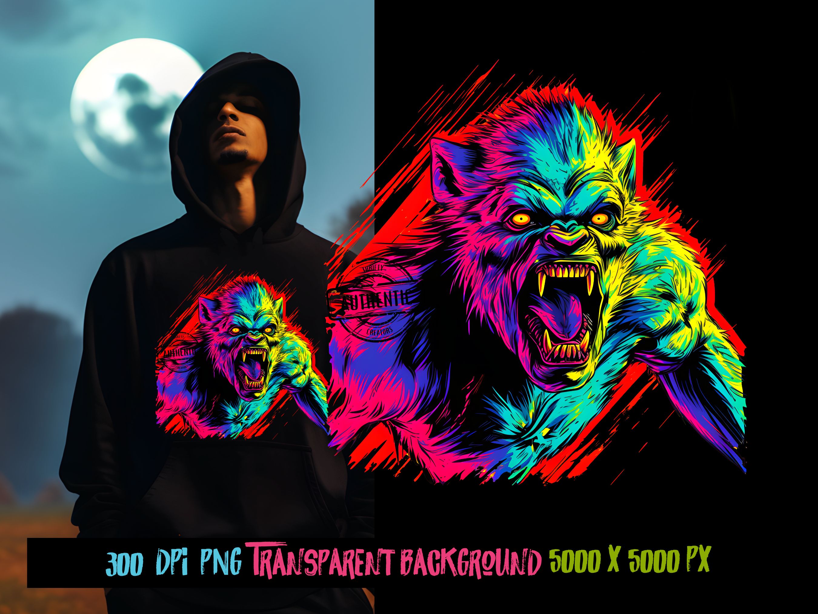 Ferocious Werewolf Roaring in Vibrant Psychedelic Colors, comic style ...