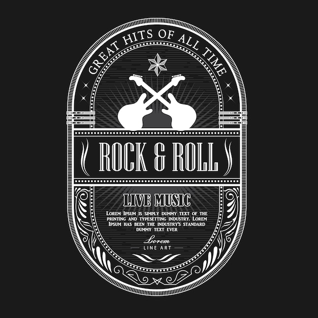 Vintage Rock and Roll Music Label Design with Crossed Guitars | Jiffy ...