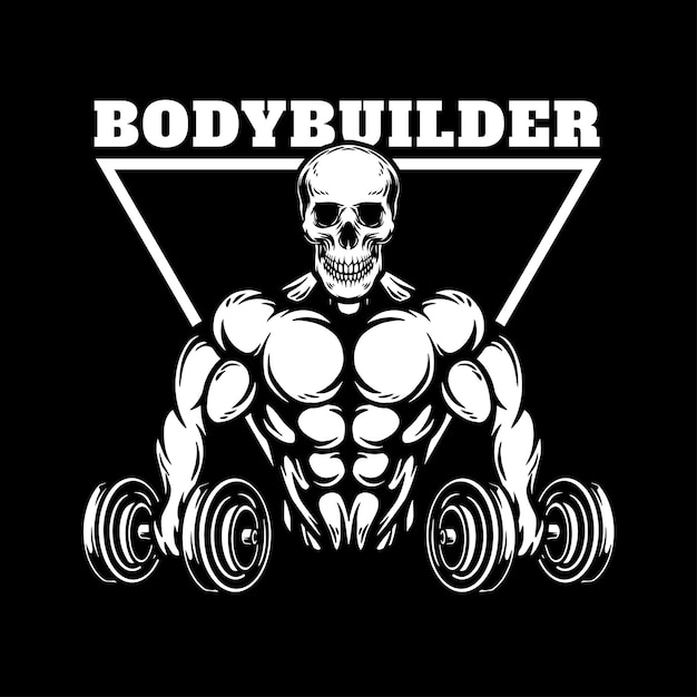 Powerful Bodybuilder Silhouette with Skull and Dumbbells | Jiffy Designs
