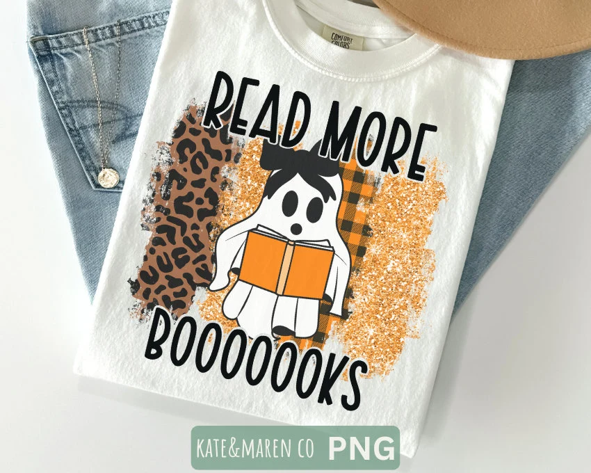 'Read More Boooooks' Featuring Cute Ghost Reader with Eclectic Patterns ...