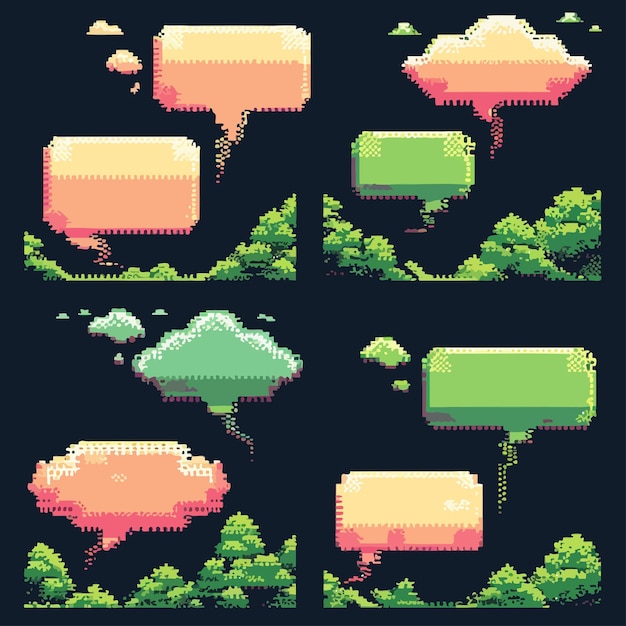 Vibrant Pixel Art Landscape with Speech Bubbles | Jiffy Designs