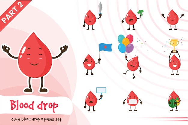 Cheerful Blood Drop Poses and Expressions in Cartoon Style | Jiffy Designs
