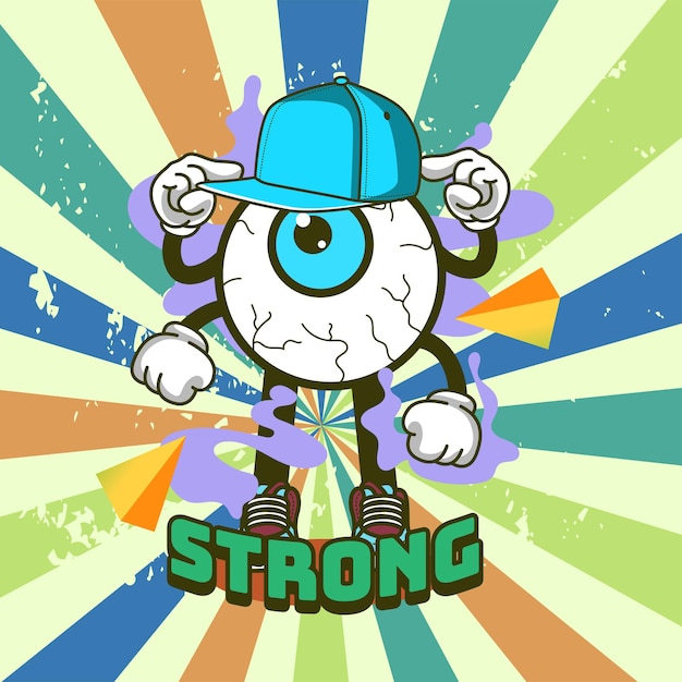 Quirky Mascot Character Flexing Muscles on Vibrant Backdrop | Jiffy Designs