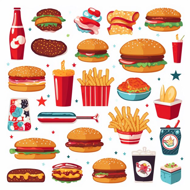 Vibrant Collection of Classic American Fast Food Favorites | Jiffy Designs