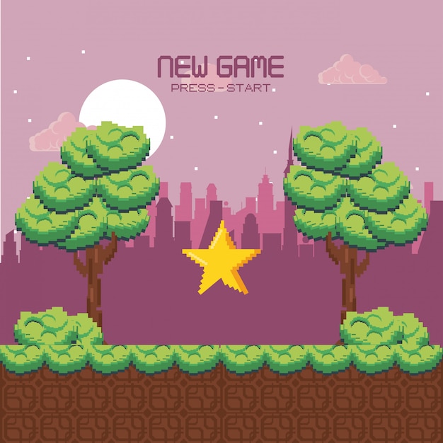 Pixel Art Landscape with New Game Start Screen | Jiffy Designs